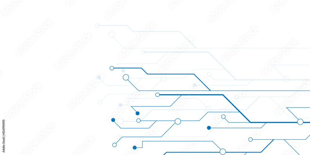 Abstract white background technology line and dots. Vector circuit ...
