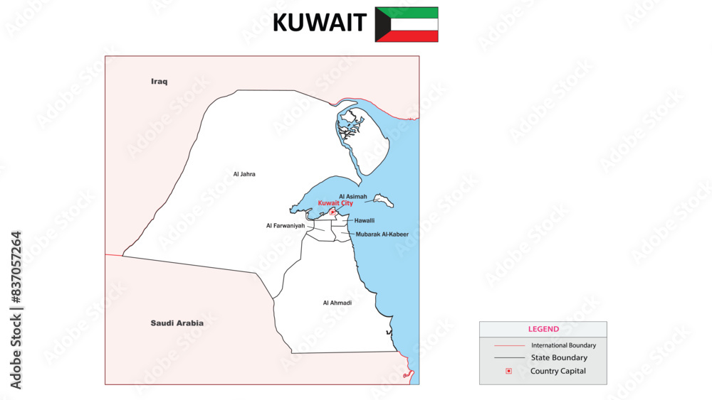 Kuwait Map. State map of Kuwait. Administrative map of Kuwait with ...