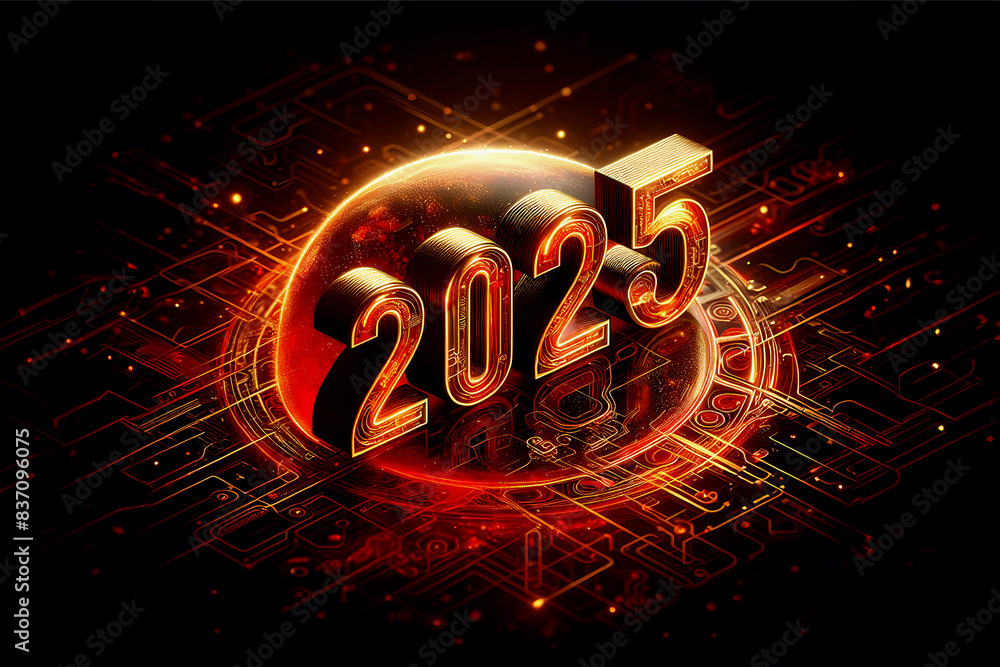2025 New Year Futuristic 2025 Neon Sign, Cyberpunk Year 2025 Concept ...