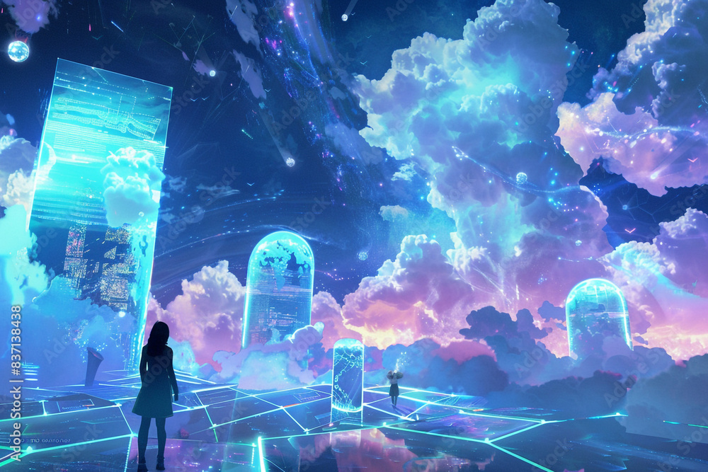Astral cloud platforms where avatars interact with data constructs in a ...