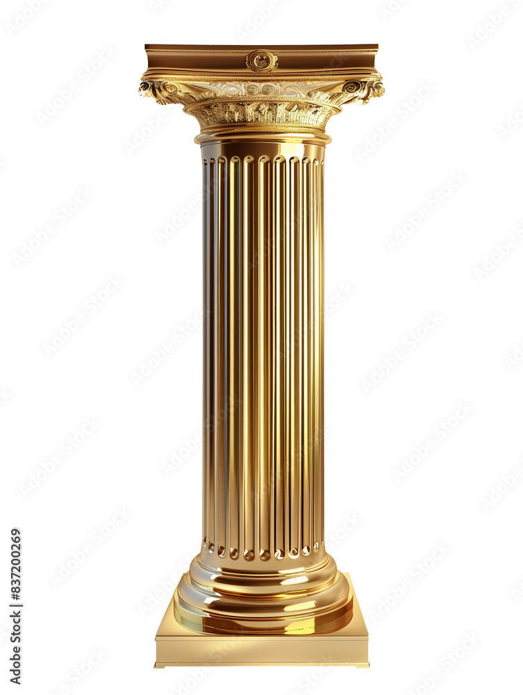 Golden column, classic antique gold pillar isolated on transparent ...