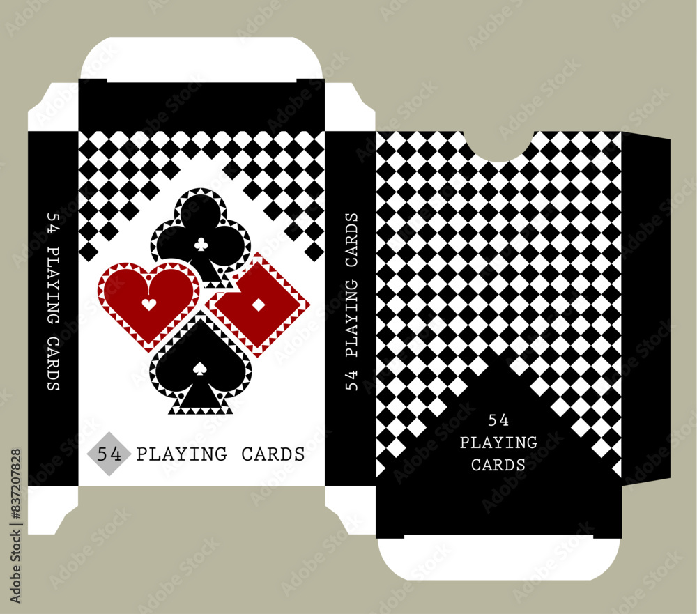 Playing card tuck box template design with suit symbols and chess ...