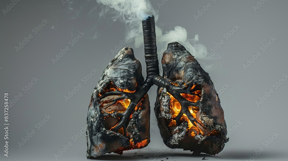 diseased smokers lungs depicting respiratory damage from tobacco use ...