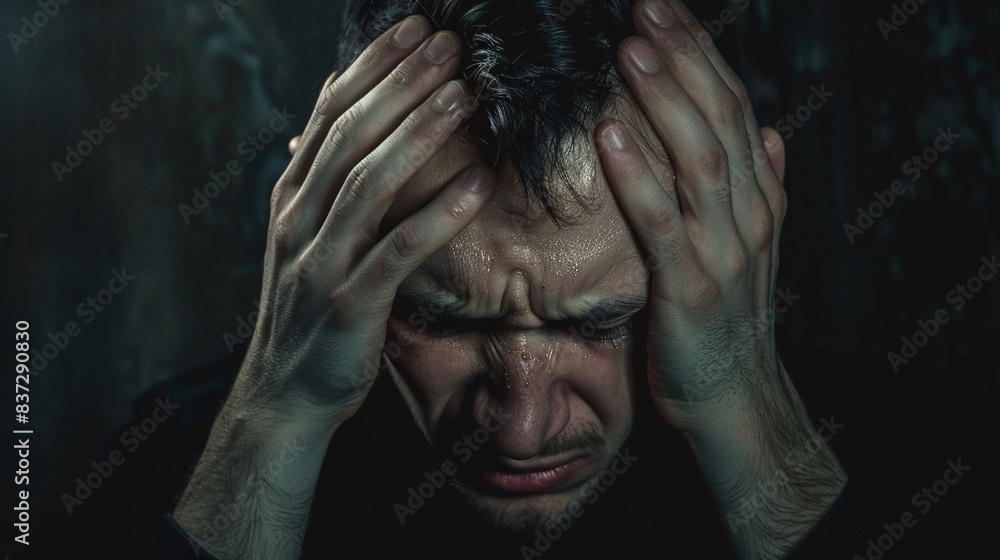 The experience of neurological pain and destress. A man is depicted ...