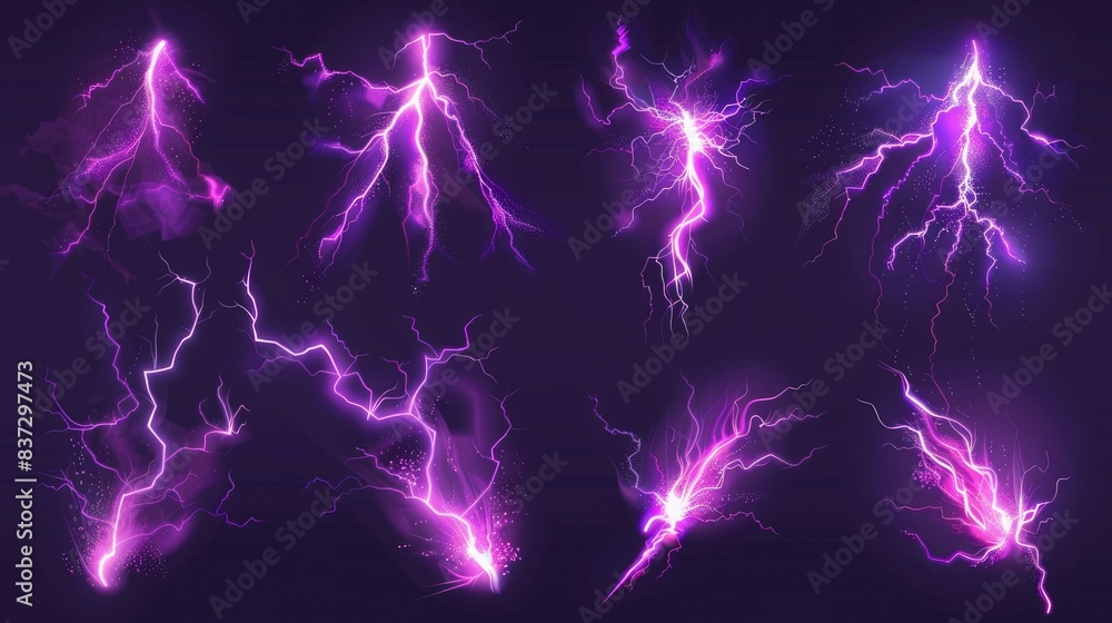 Sprite sheet with lightnings, thunderbolt strikes set for animation ...