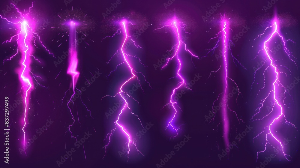 Sprite sheet with lightnings, thunderbolt strikes set for animation ...