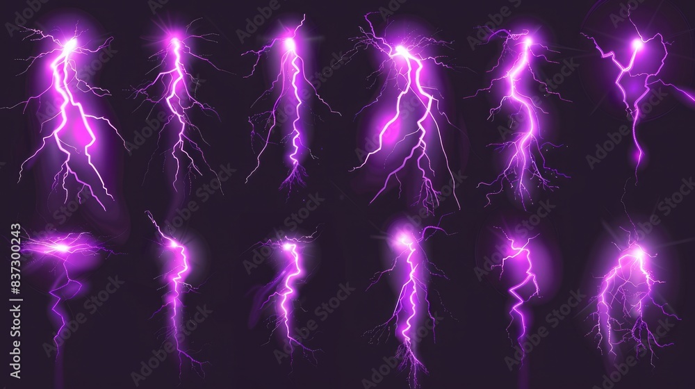 Animation sprite sheet of thunderbolt strike. Purple lightning ...