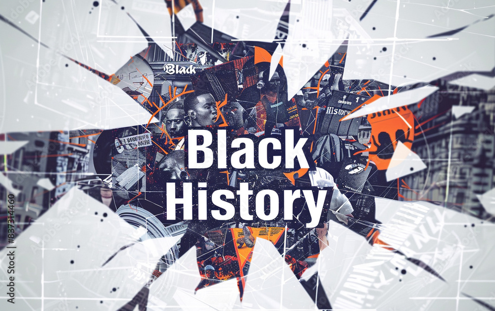 Digital meme logo with "Black History" protest imagery, historical ...