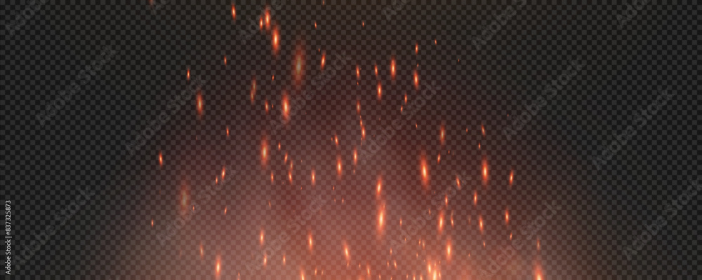 Burning hot sparks effect with embers burning ash and smoke flying in ...