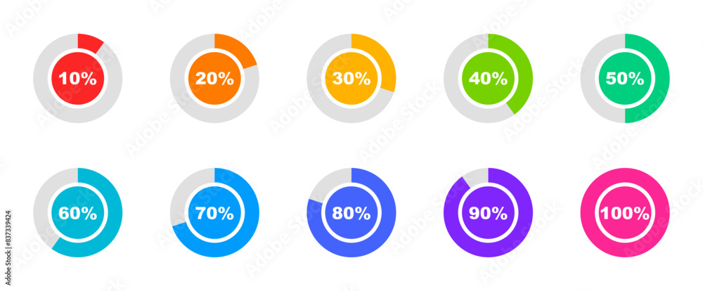 Circle percentage diagrams set. Loading indicator. Download process. Percentage pie chart for ...