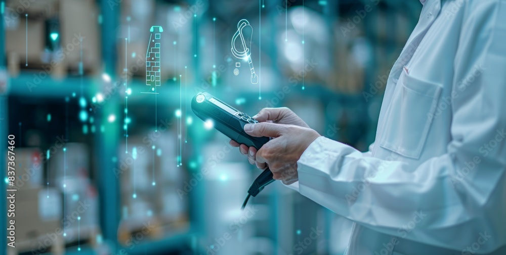 Inventory management concept using electronic devices. RFID. Barcode ...