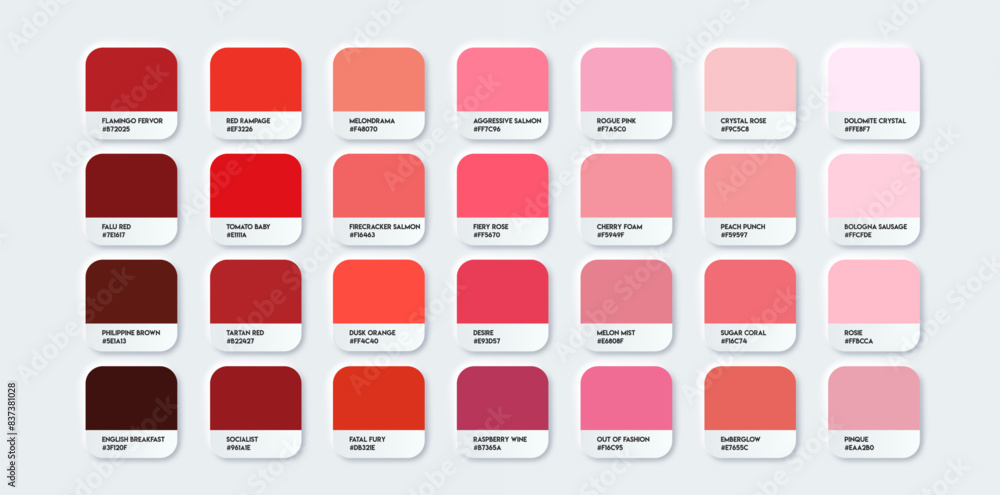 Red and pink pantone color palette set in rgb hex. Red color catalog ...