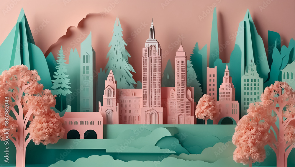 Beautiful city in pastel colors, paper style Stock Illustration | Adobe ...