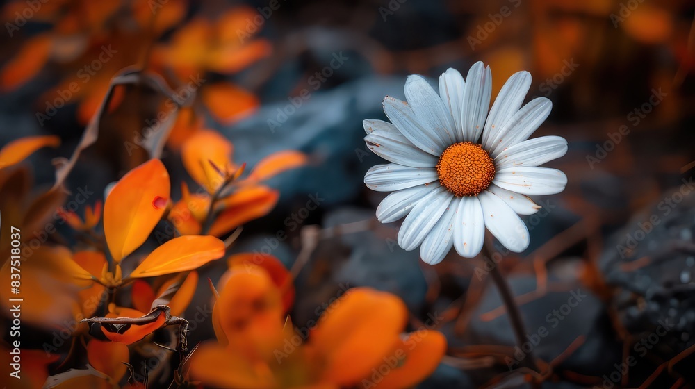 daisy flower of a day garden, in the style of white and orange, melting ...