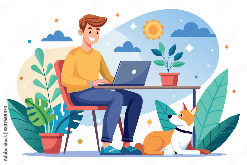 cartoon office worker with laptop Stock Illustration | Adobe Stock