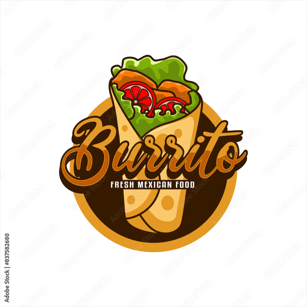 burrito traditional mexican food logo sticker emblem label template ...