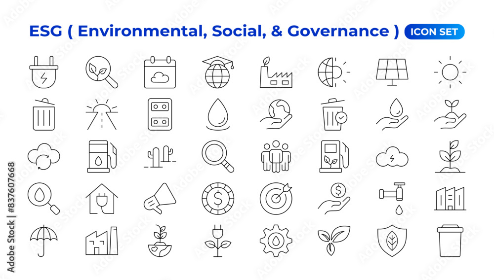 ESG icon set,Environmental, Social, and Governance line icon. ESG ...