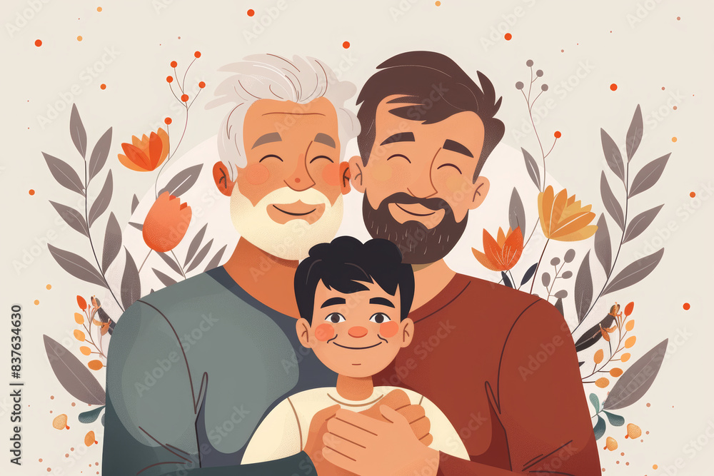 A happy family portrait in a flat design with cartoon characters ...