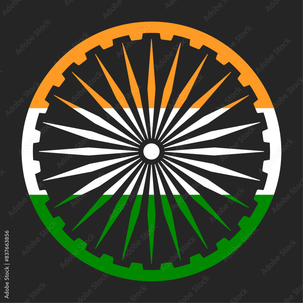 Ashok chakra in orange, white and green Indian flag color with accurate ...