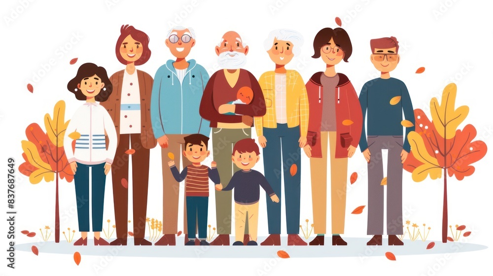 multi generation family on white background. Parents and grandparrents ...