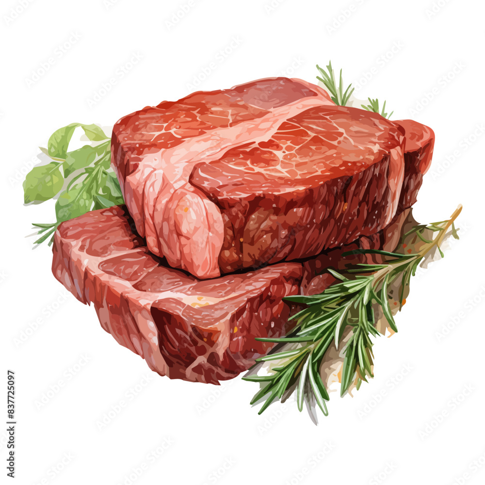 Watercolor vector of a Grilled beef steak meat, isolated on a white ...