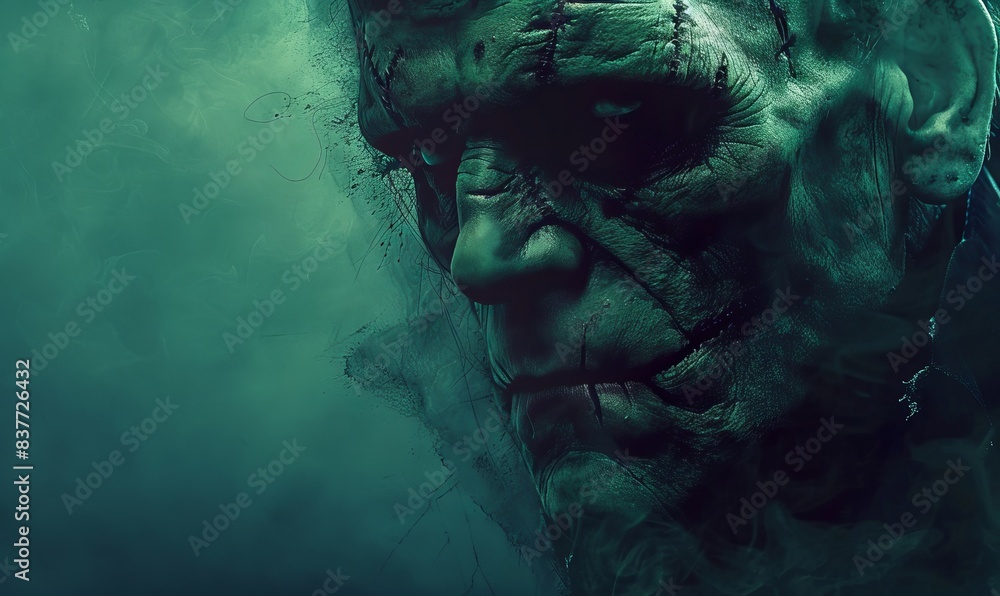 Artwork featuring the classic monster Frankenstein. His ugly face is ...