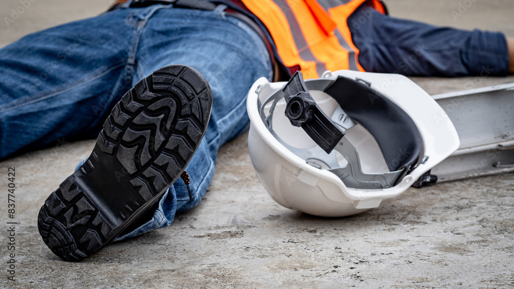 Foto de Stock Accident and injury on a construction site. Safety first ...