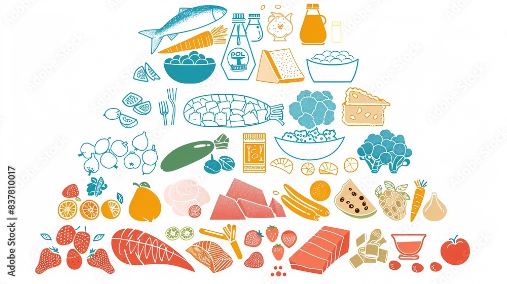 Ilustración de Stock A detailed 2D outline of a balanced diet chart ...