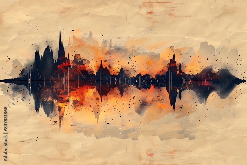 Stock-Foto „Vintage audio waveform graphic, background is beige, 80s ...