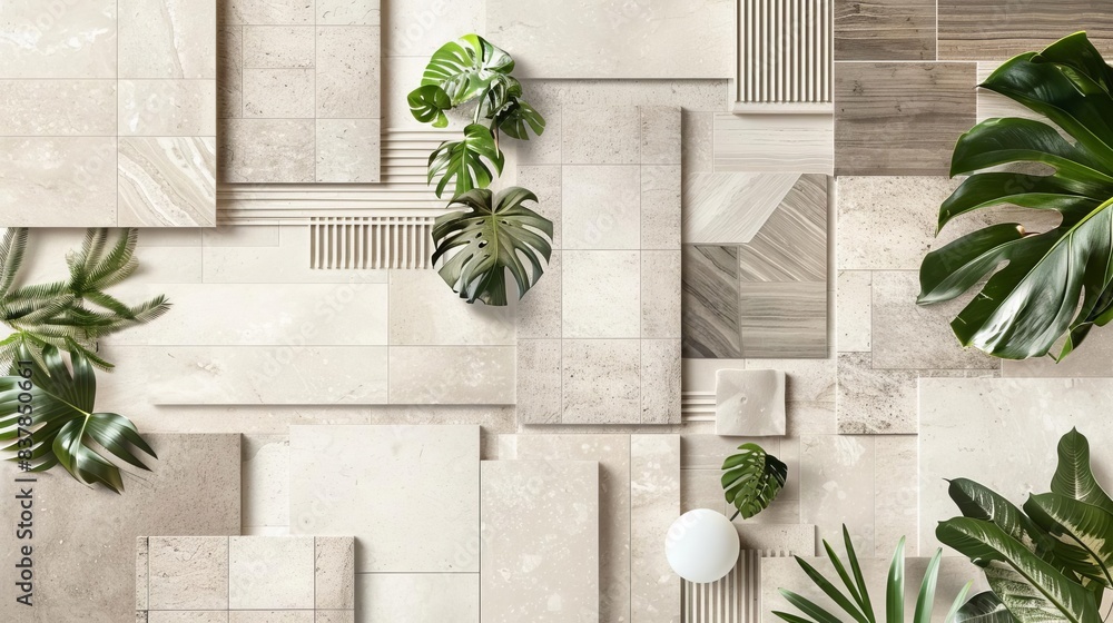 Moodboard materials light marble look tiles mixture, light pigmented ...