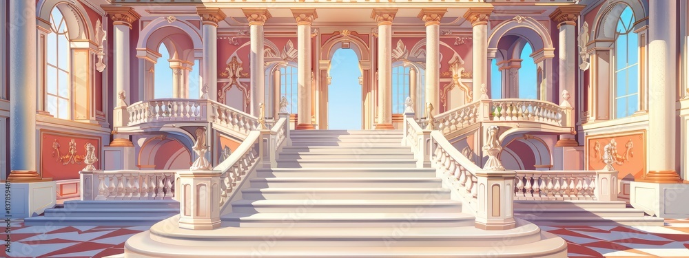 Palace interior background, luxury castle hall. The main entrance to ...