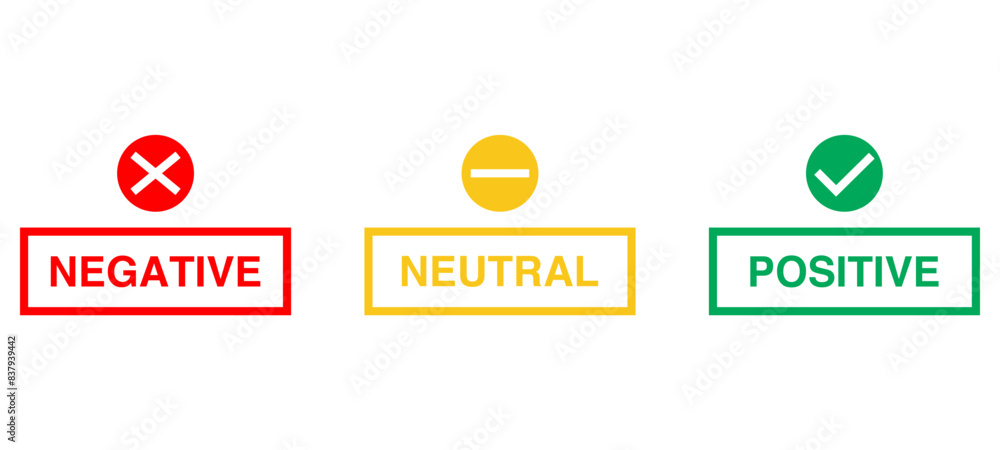 Positive and negative neutral label banner button with check mark icon ...