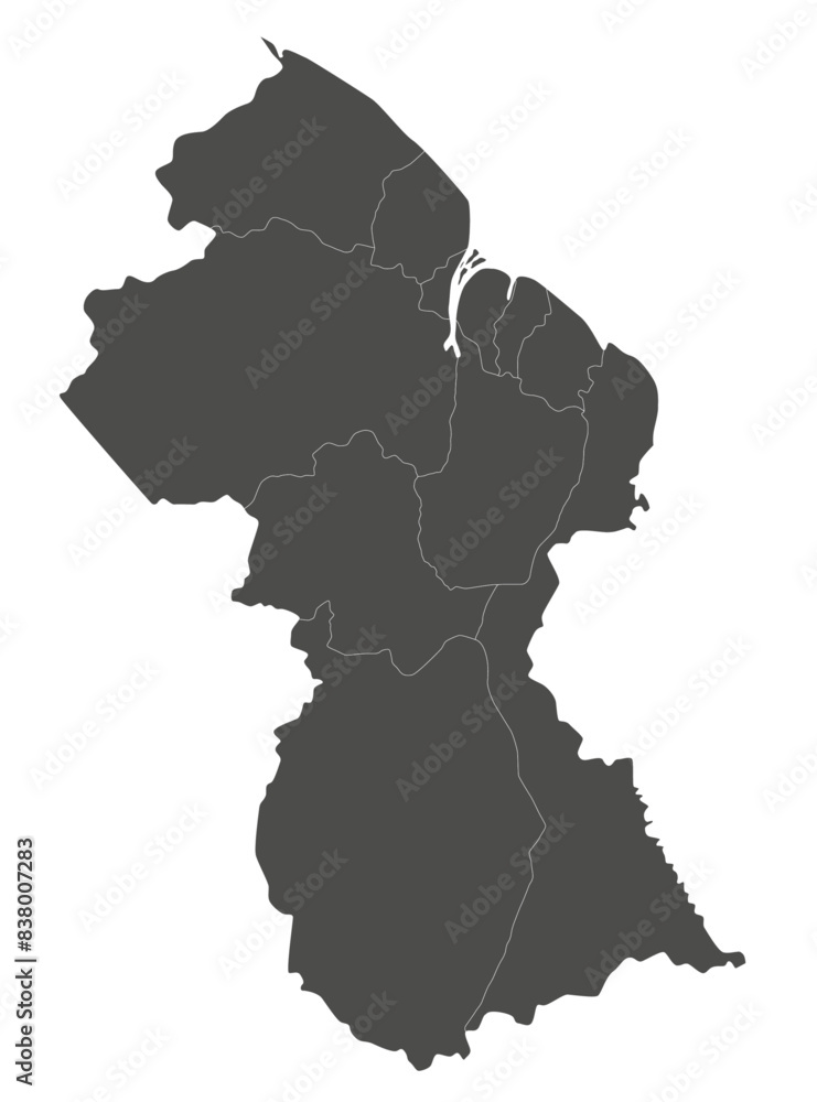 Vector blank map of Guyana with regions and administrative divisions ...
