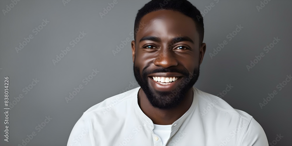 Portrait of a Black man smiling brightly with perfect white teeth on a ...