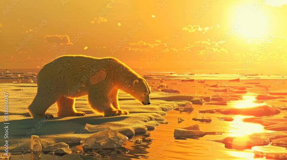 Polar bear threatened by climate change and global warming, walking on ...