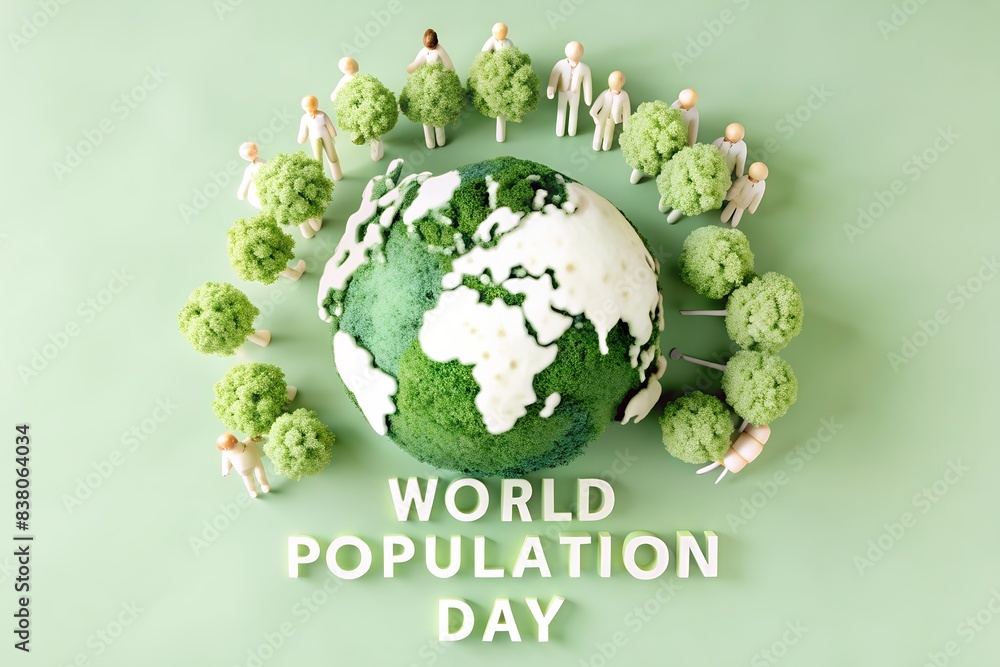 3d earth surrounded by trees text world population day global issues ...