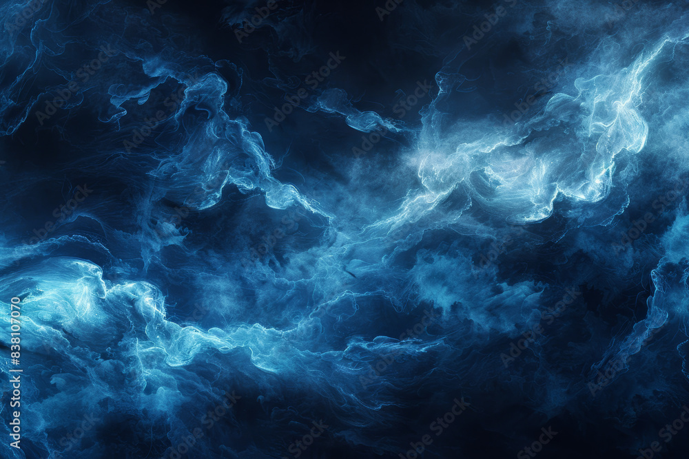 Abstract blue and white smoke effect on dark background, showcasing a ...