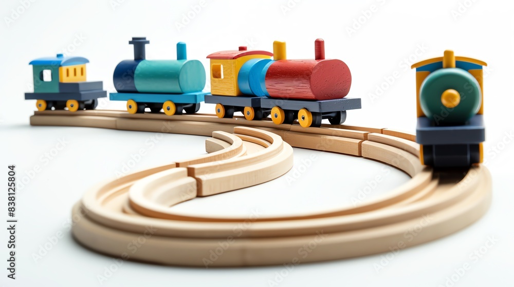 Highresolution image of a classic wooden toy train set with tracks ...