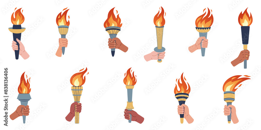 Hand holding a torch. Sport symbol, flat vector illustration design ...