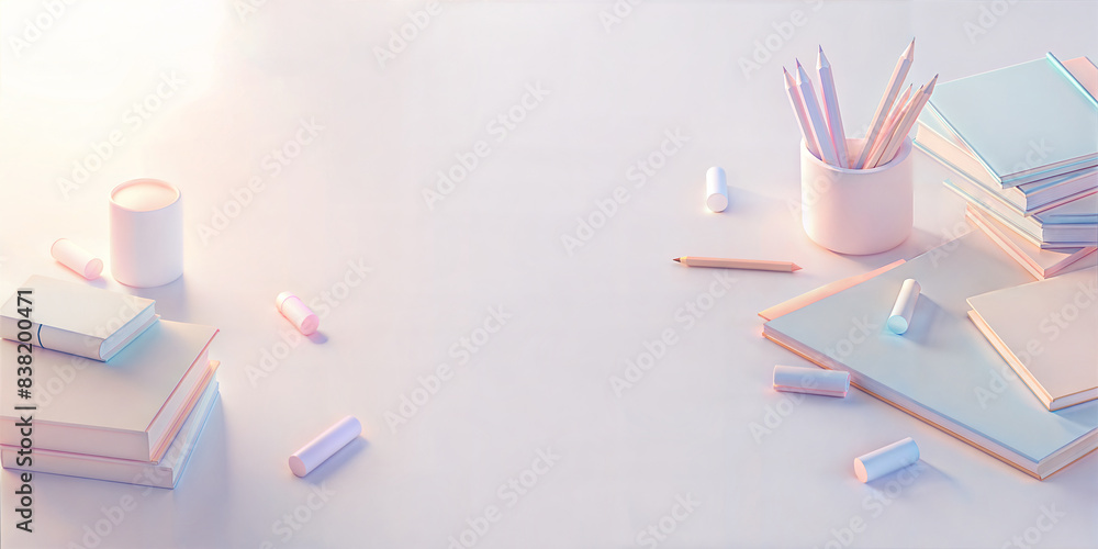 Pastel toned image featuring a neat arrangement of school supplies ...