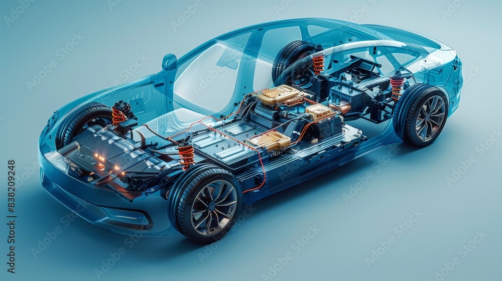 Electric car technical cutaway with all main details of EV system Stock ...