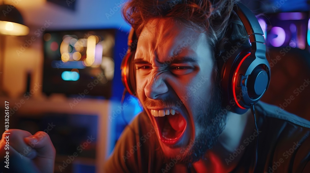 frustrated gamers defeat angry young male streamer yelling in ...