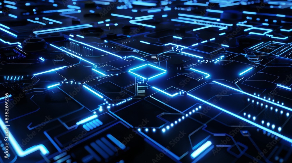 Data visualization, cpu processing, big data visualization on microchip with glow circuit boards ...