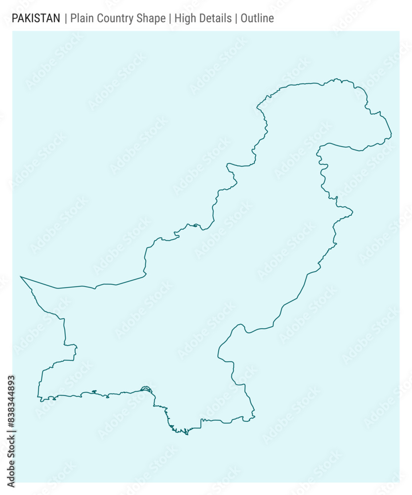 Pakistan plain country map. High details. Outline style. Shape of ...