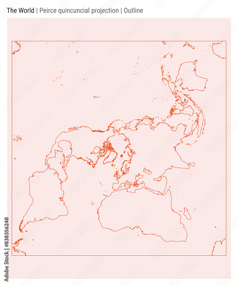 World map in Peirce quincuncial projection. Outline style. High detail ...