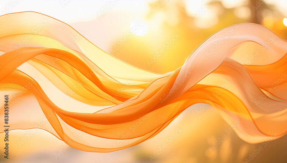 Abstract design of flowing wavy lines in orange and yellow ribbons ...