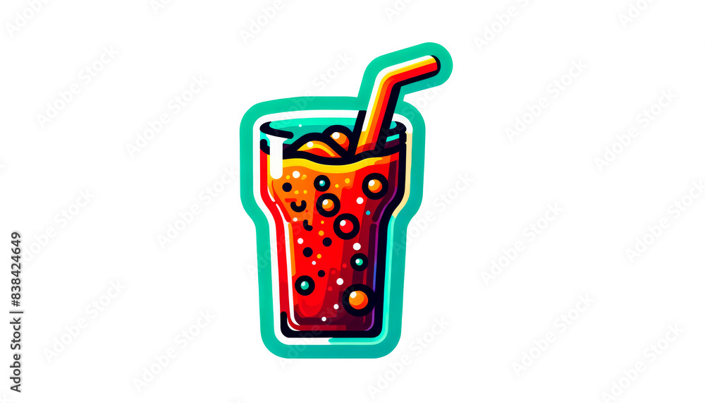 Cartoon-style glass of soda with a straw on a transparent background ...