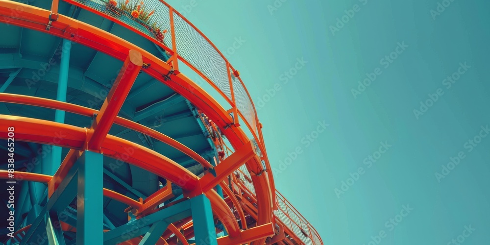 Minimalistic composition: The curved rail of an aerial roller coaster ...