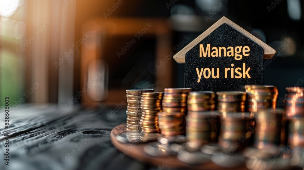 Manage Your Risk. Risk Management. A wooden house sign with the words ...