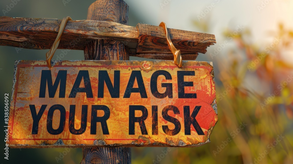 Manage Your Risk. Risk Management. A rusty sign with the words Manage ...
